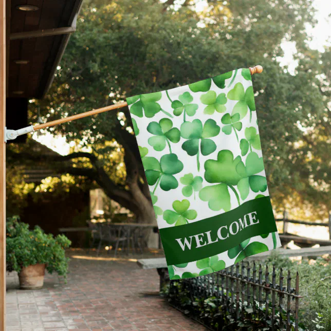 Custom Irish Welcome Watercolor Shamrock House Flag | Zazzle