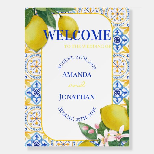 Custom Italian Tile Lemon Wedding Welcome Sign | Zazzle