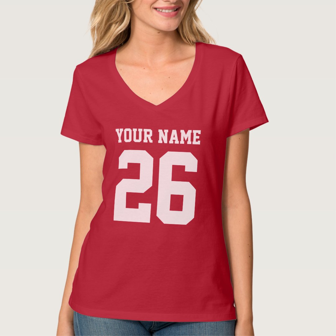 Custom jersey number pink womens football t shirt | Zazzle