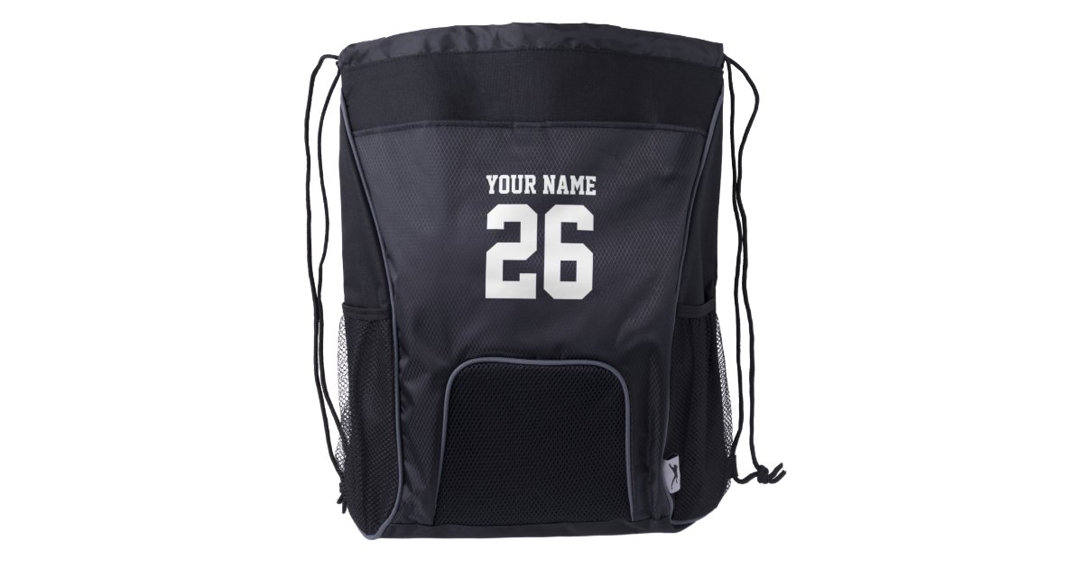 Custom jersey number sports drawstring backpack | Zazzle