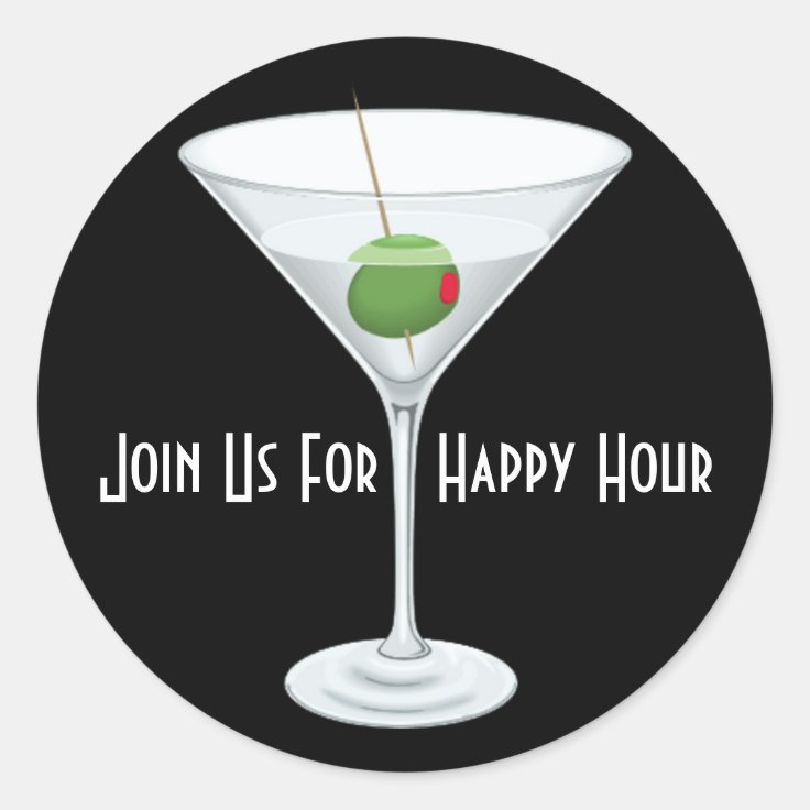 Custom Join Us For Happy Hour Bar Party Invitation Classic Round ...