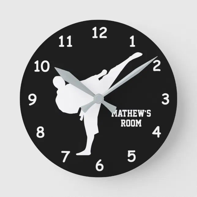 Custom kid's bedroom karate martial arts wall round clock | Zazzle