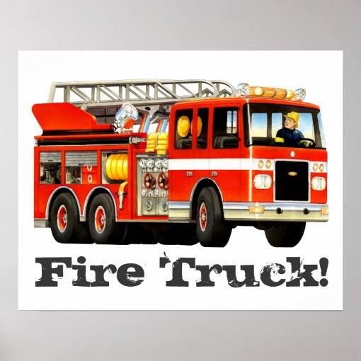 Custom Kid's Big Red Fire Truck Poster | Zazzle