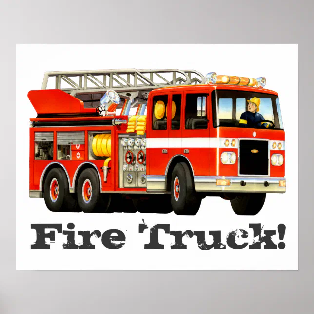Custom Kid's Big Red Fire Truck Poster | Zazzle