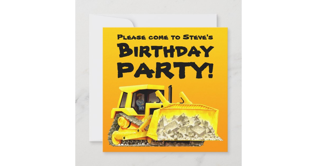 Custom Kids Construction Bulldozer Party Invitation | Zazzle