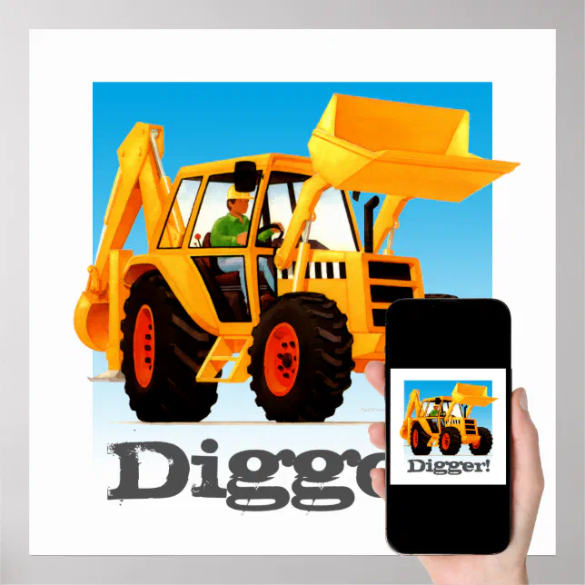 Custom Kids Construction Truck Yellow Digger Poster | Zazzle