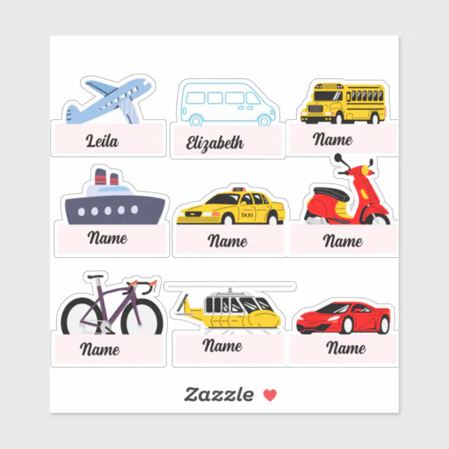 Custom kid's name stickers, custom transportation sticker | Zazzle