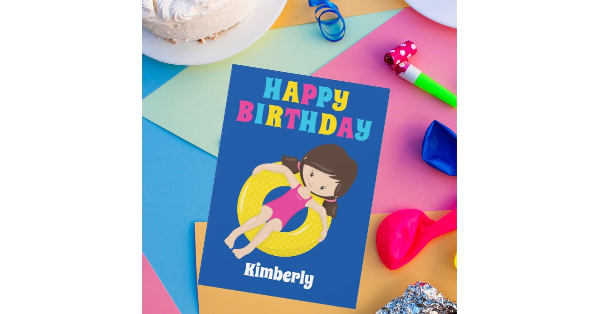 Custom Kids Pool Party Summer Happy Birthday Card | Zazzle