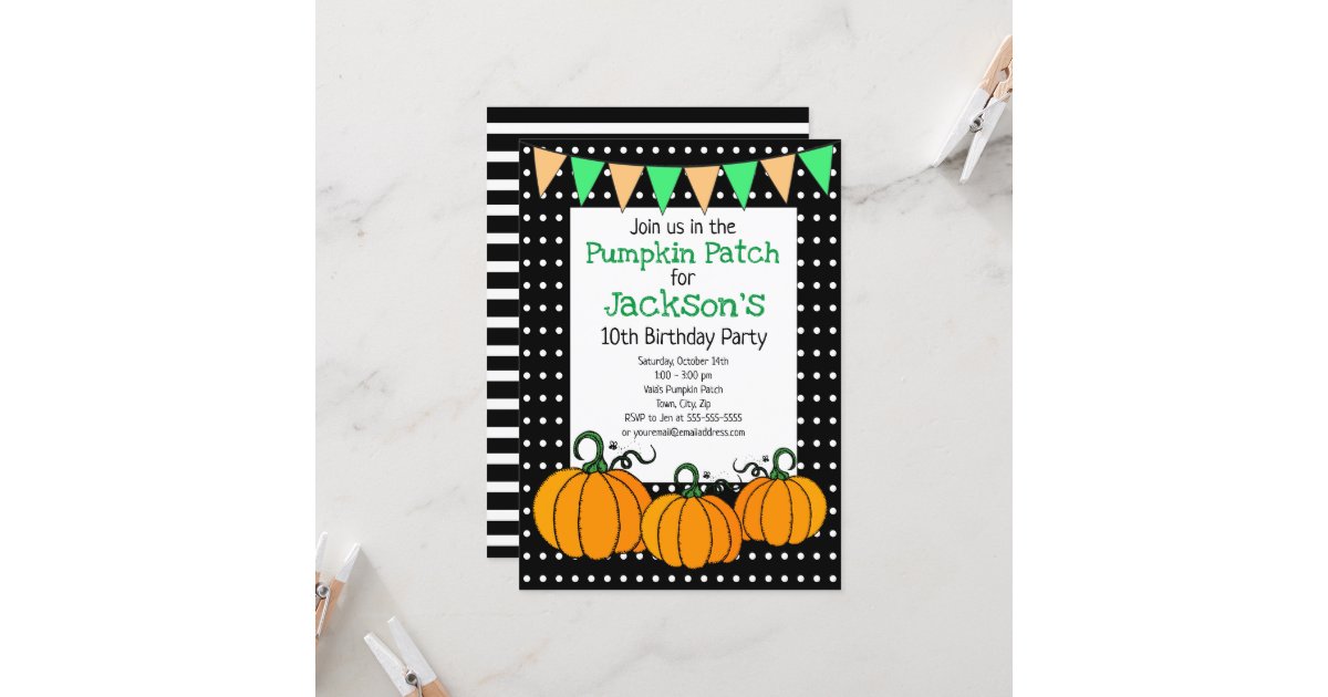 Custom Kids Pumpkin Patch Birthday Invitation | Zazzle