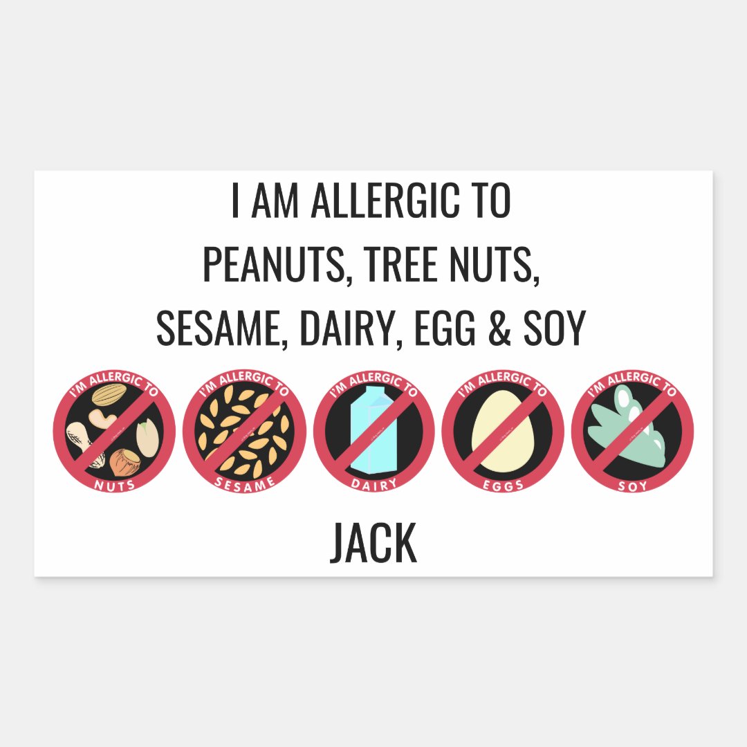 Custom Kids Sesame Nut Dairy Soy Egg Allergy Rectangular Sticker | Zazzle
