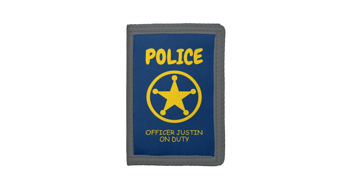 Custom kid's wallet with yellow police badge logo | Zazzle