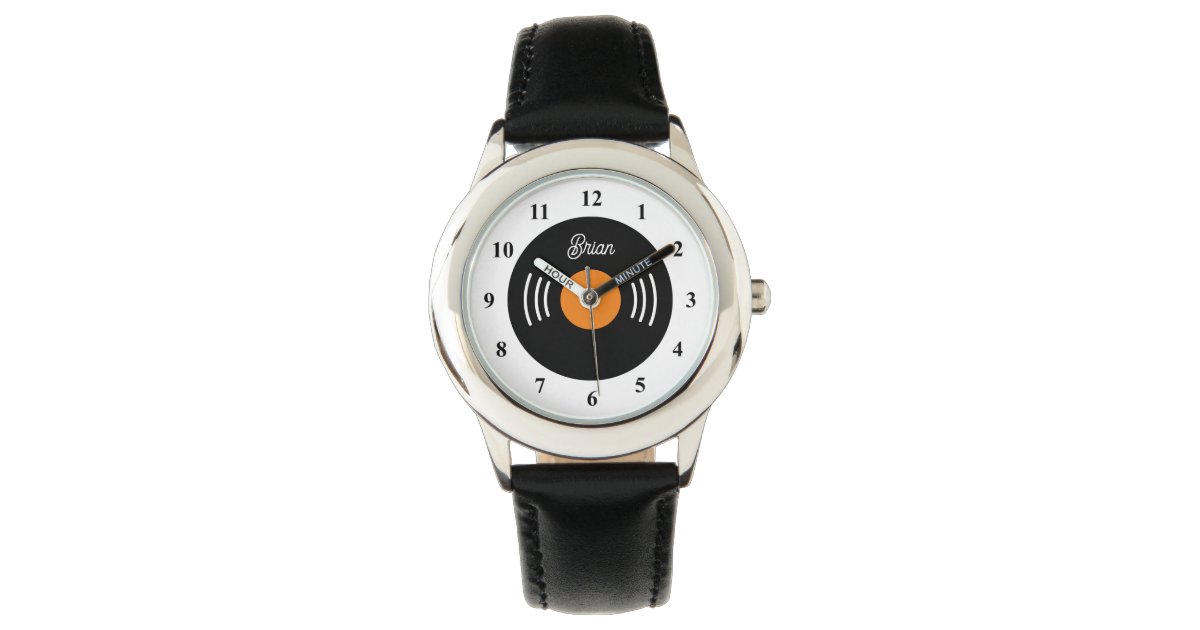 Custom kid's watch with vinyl music record dial | Zazzle