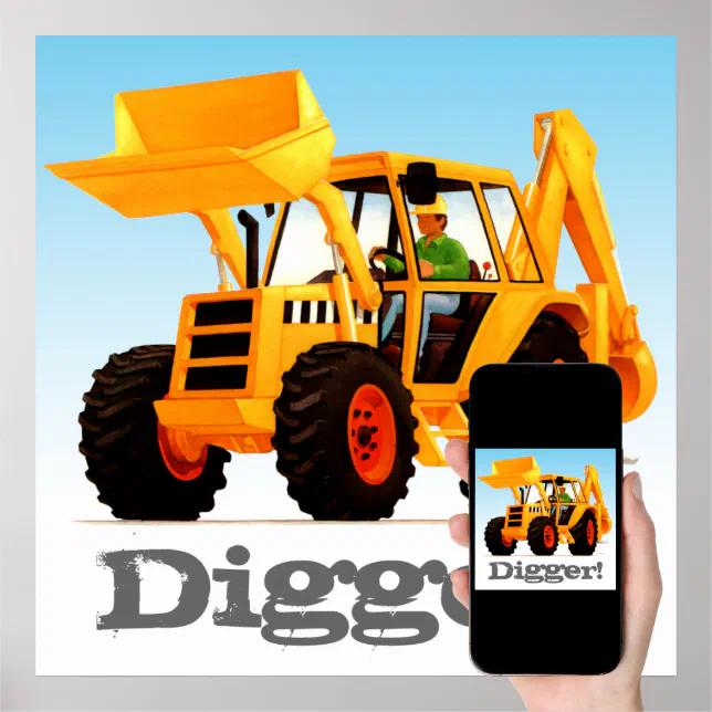 Custom Kids Yellow Digger Poster | Zazzle
