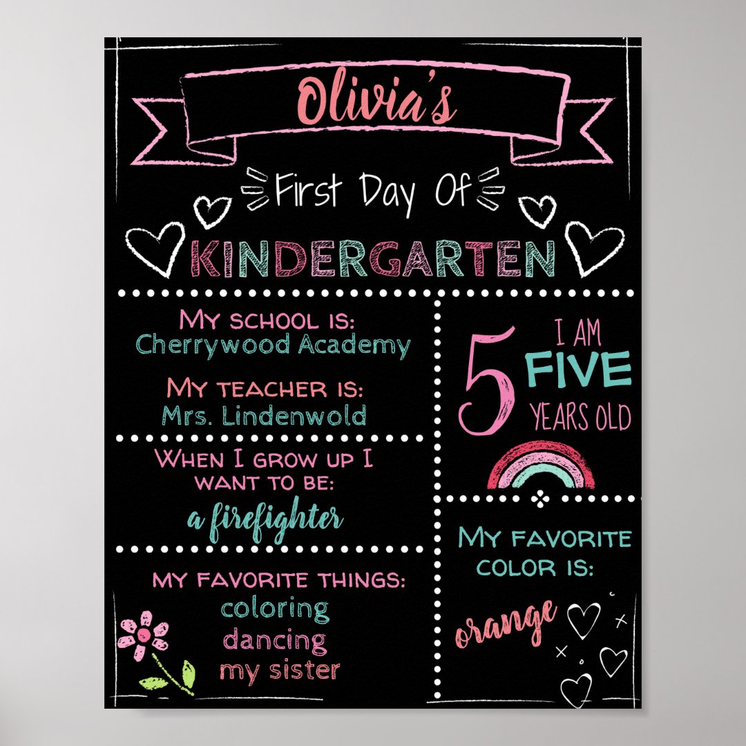Custom Kindergarten First Day Chalkboard Sign | Zazzle