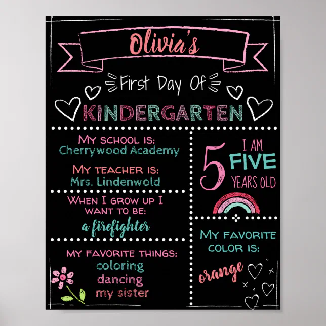 Custom Kindergarten First Day Chalkboard Sign | Zazzle