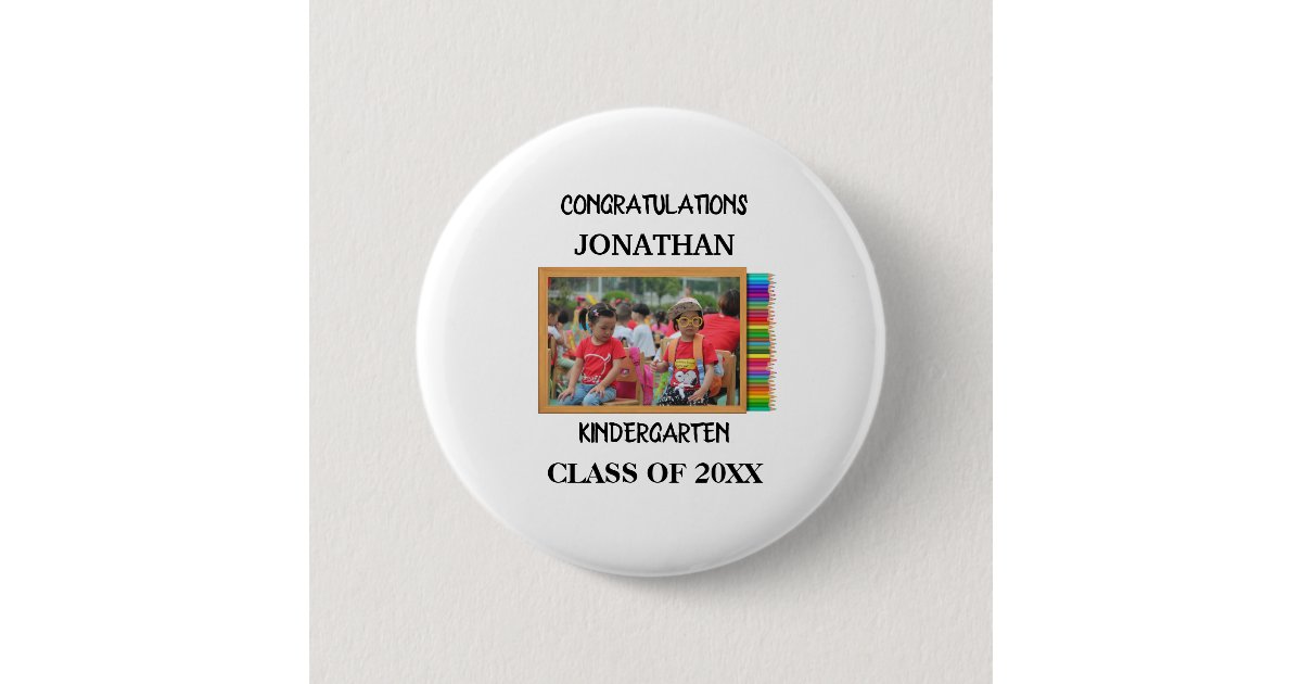 Custom kindergarten graduate chalkboard photo button | Zazzle