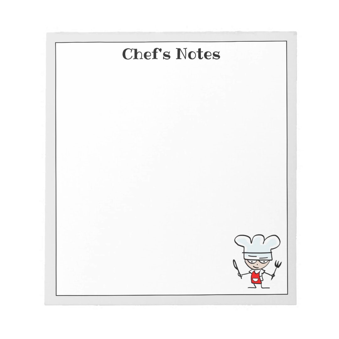 Custom kitchen notepads with cute chef cartoon | Zazzle