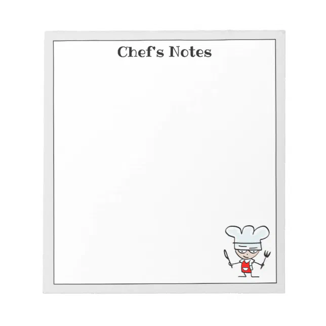 Custom kitchen notepads with cute chef cartoon | Zazzle