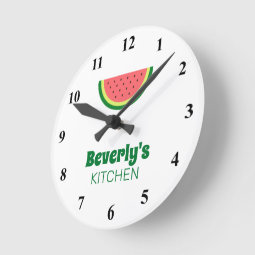 Custom kitchen wall clock with melon fruit logo | Zazzle