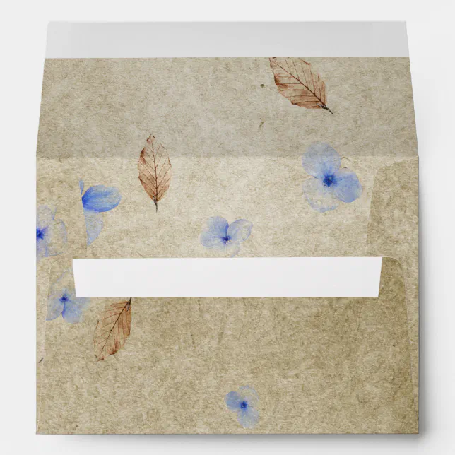 Custom Kraft Pressed Blue Flowers Design Liner Envelope | Zazzle