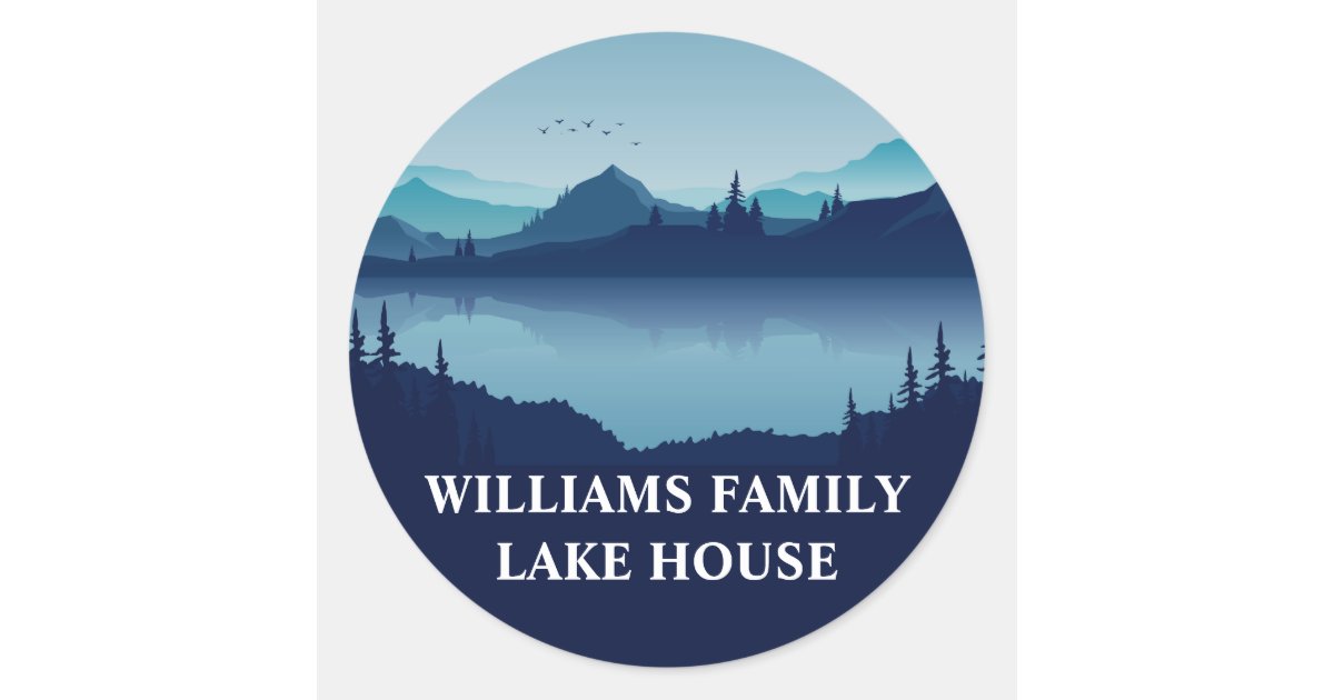 Custom Lake House Drawing Family Home Blue Classic Round Sticker | Zazzle