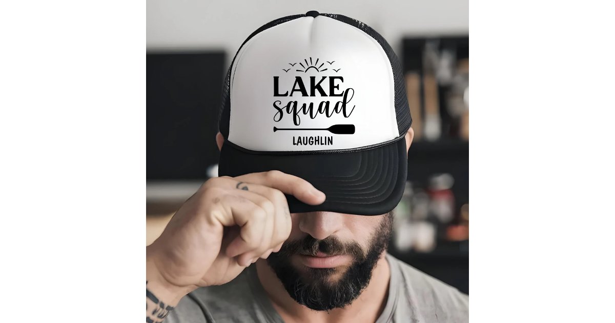 Custom Lake Squad Vibes Vacation Camping Camper Trucker Hat | Zazzle