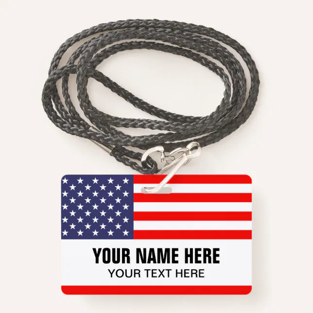 Custom lanyard name badge with United States flag | Zazzle