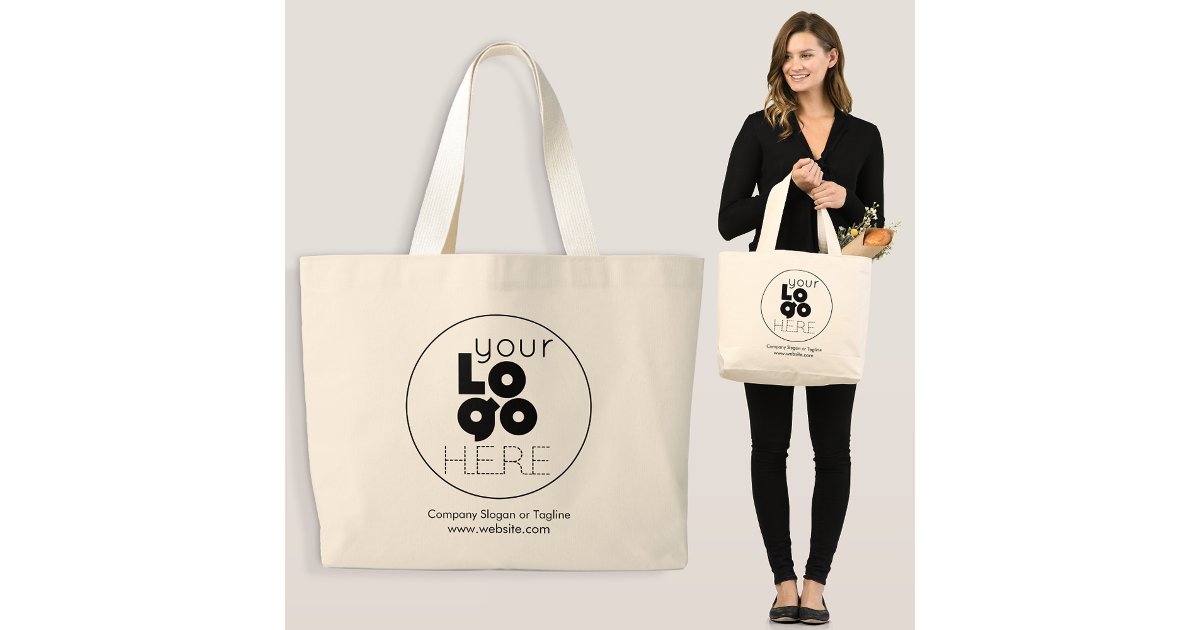 Custom Large Cotton Tote Bag with Logo No Minimum | Zazzle