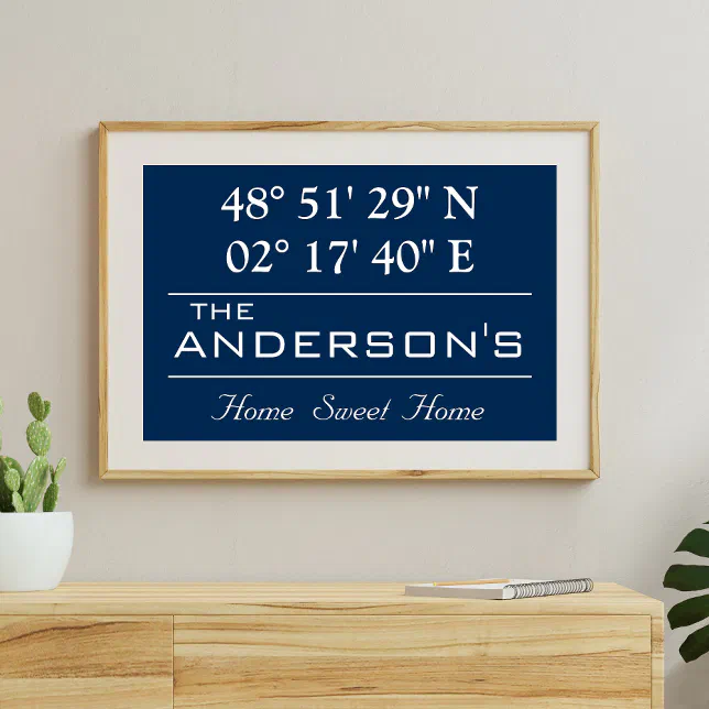 Custom Latitude Longitude Family Name Home Address Poster | Zazzle