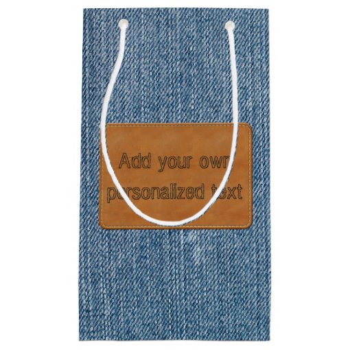 Custom Leather Tag Blue Jean Denim Small Gift Bag | Zazzle