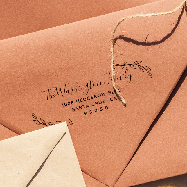 Custom Leaves & Script Family Name Return Address Self-inking Stamp ...