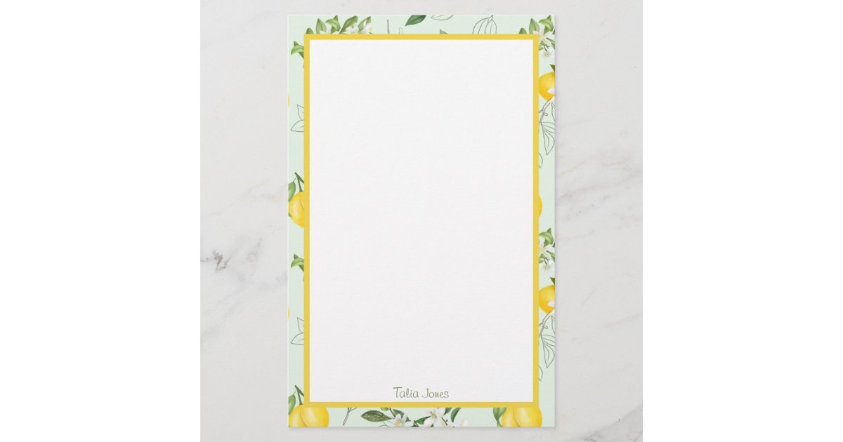 Custom Lemon and Flower Stationery Paper | Zazzle