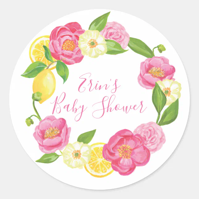Custom Lemon Floral Wreath Thank You Favor Sticker | Zazzle