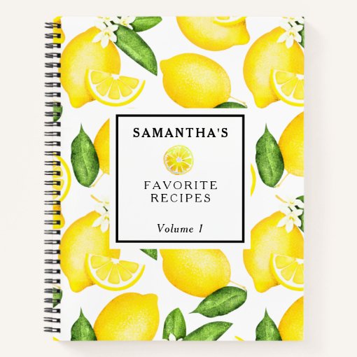 Custom Lemon Pattern Recipe Notebook | Zazzle