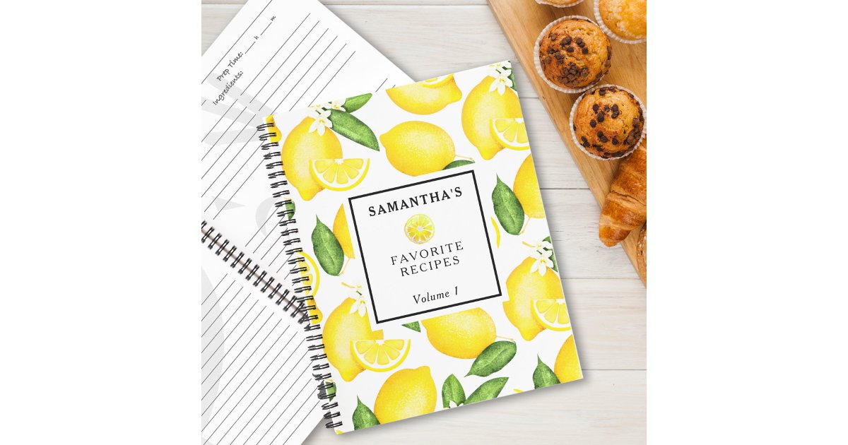Custom Lemon Pattern Recipe Notebook | Zazzle