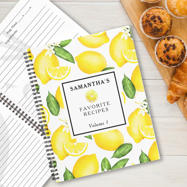 Custom Lemon Pattern Recipe Notebook | Zazzle