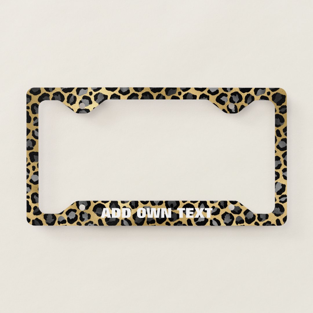 Custom Leopard Print | Black , Gold & Gray License Plate Frame | Zazzle