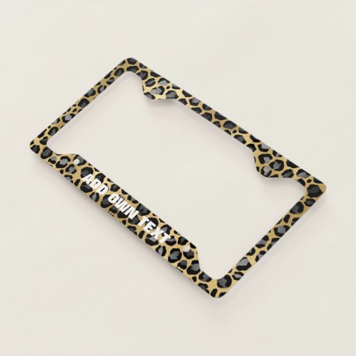 Custom Leopard Print | Black , Gold & Gray License Plate Frame | Zazzle
