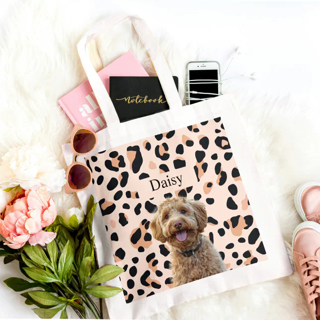 Custom Leopard Print Dog Photo Tote Bag | Zazzle