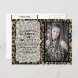 Custom Leopard Print Photo Graduation Party Invitation Postcard | Zazzle