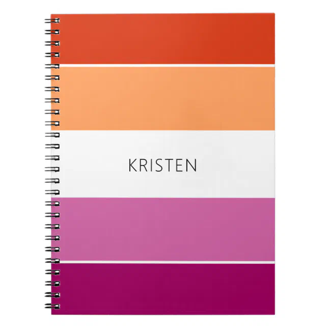 Custom Lesbian Flag Colors Stripes With Name Notebook | Zazzle