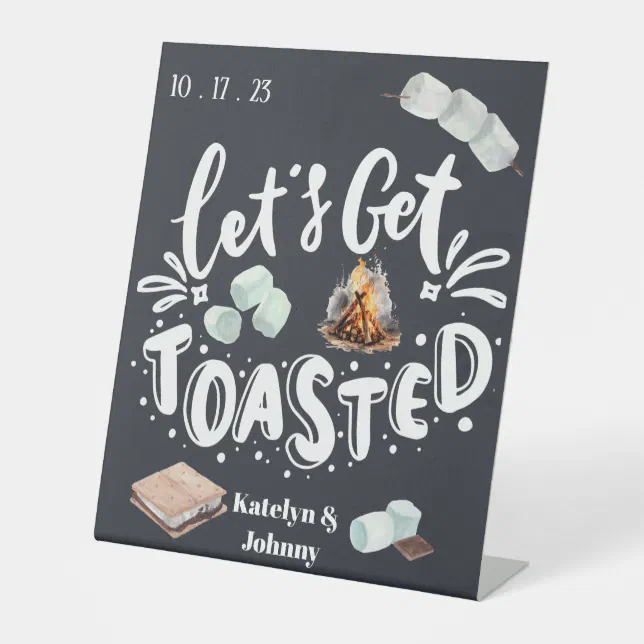 Custom Let's Get Toasted Wedding Pedestal Sign | Zazzle