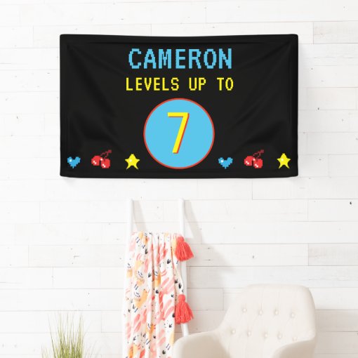 Custom Level Up Custom Video Gamer 7th Birthday Banner | Zazzle