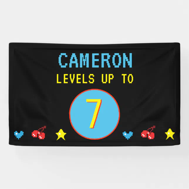 Custom Level Up Custom Video Gamer 7th Birthday Banner | Zazzle