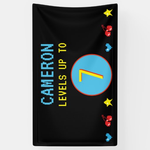 Custom Level Up Custom Video Gamer 7th Birthday Banner | Zazzle
