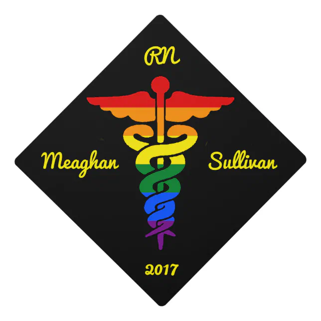 Custom LGBT Rainbow Medical Symbol Caduceus Graduation Cap Topper | Zazzle