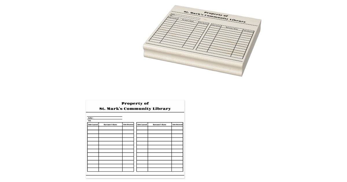 Custom Library Borrower Record Bookplate Rubber Stamp | Zazzle