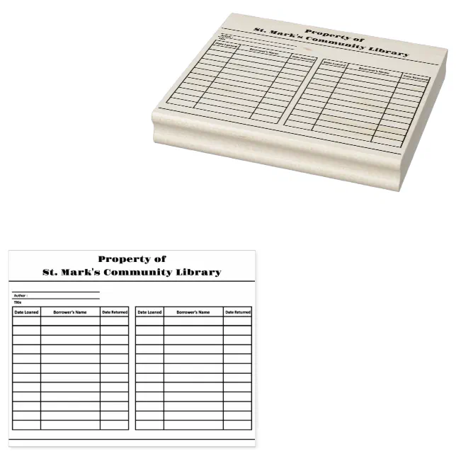 Custom Library Borrower Record Bookplate Rubber Stamp | Zazzle