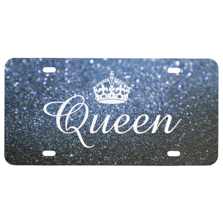 Custom License Plate - Queen Crown Glitter Blue | Zazzle