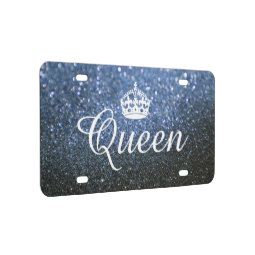 Custom License Plate - Queen Crown Glitter Blue | Zazzle